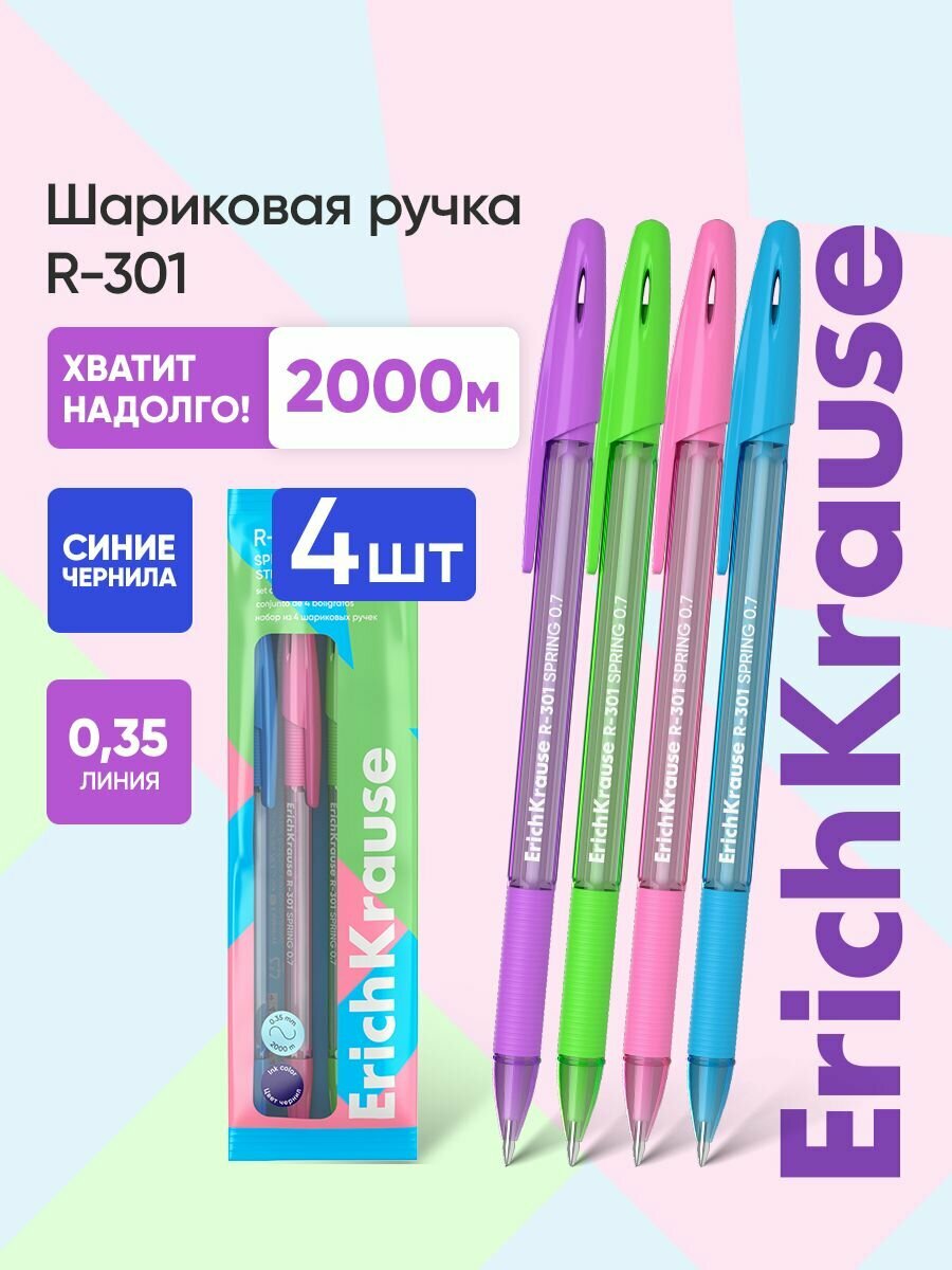 Ручки шариковые синие R-301 4 шт
