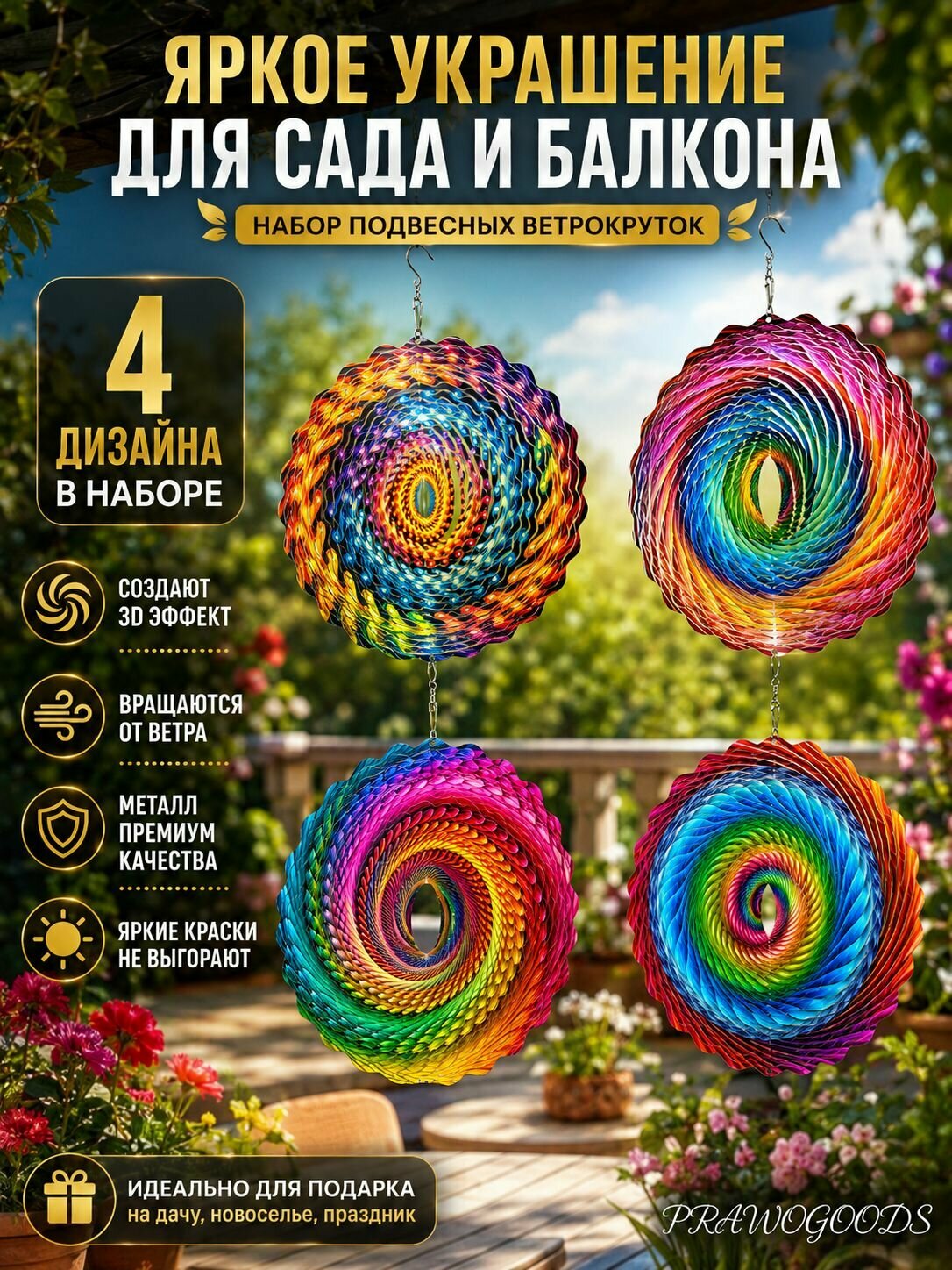 Ветряной спиннер декоративный, подвесной, для сада и дома, украшение с вращением