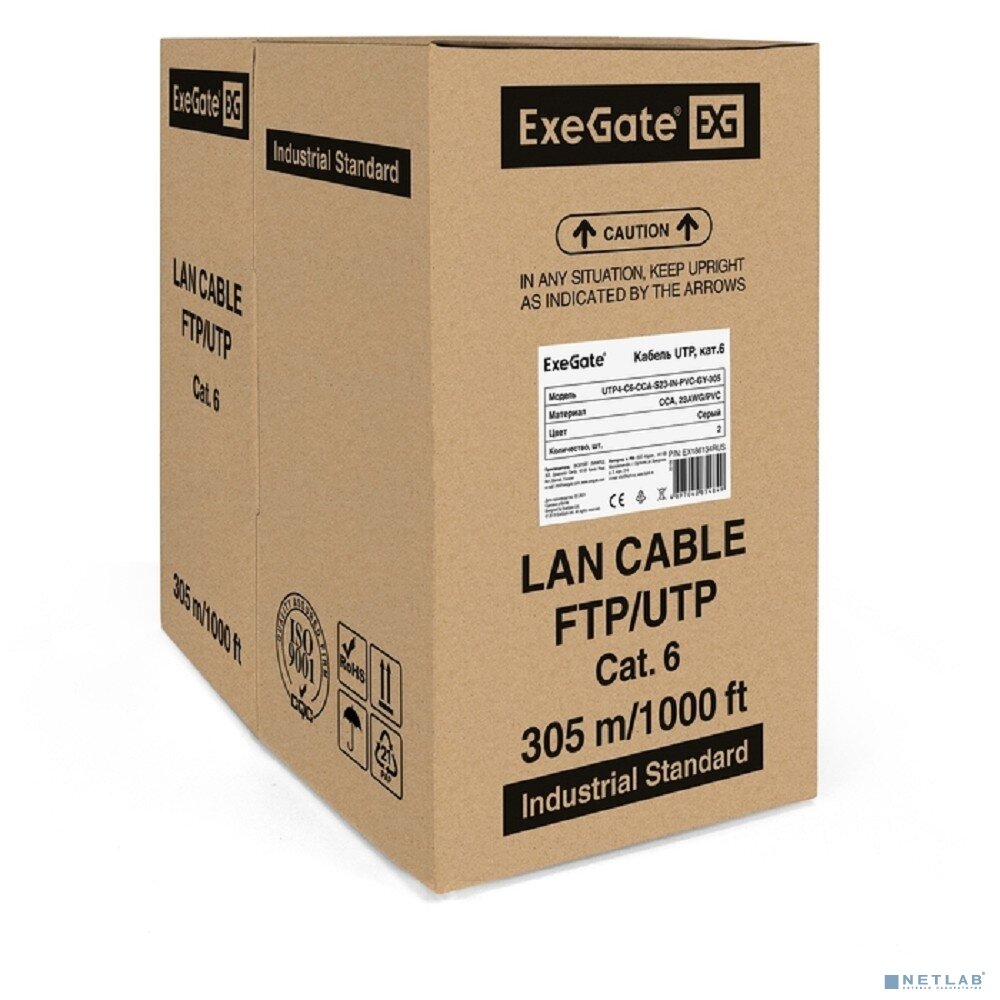 Exegate EX186134RUS Кабель UTP 4 пары кат.6 Exegate CCA, 23AWG, 305м pullbox, серый