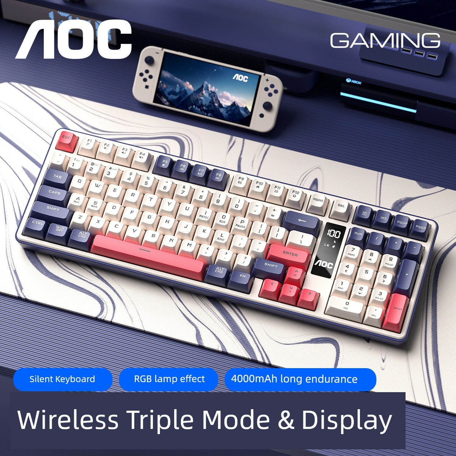 AOC-GK320 Механическая клавиатура мышь наушники Комплект 99 клавиш RGB подсветка беспроводная игровая для ПК ноутбука