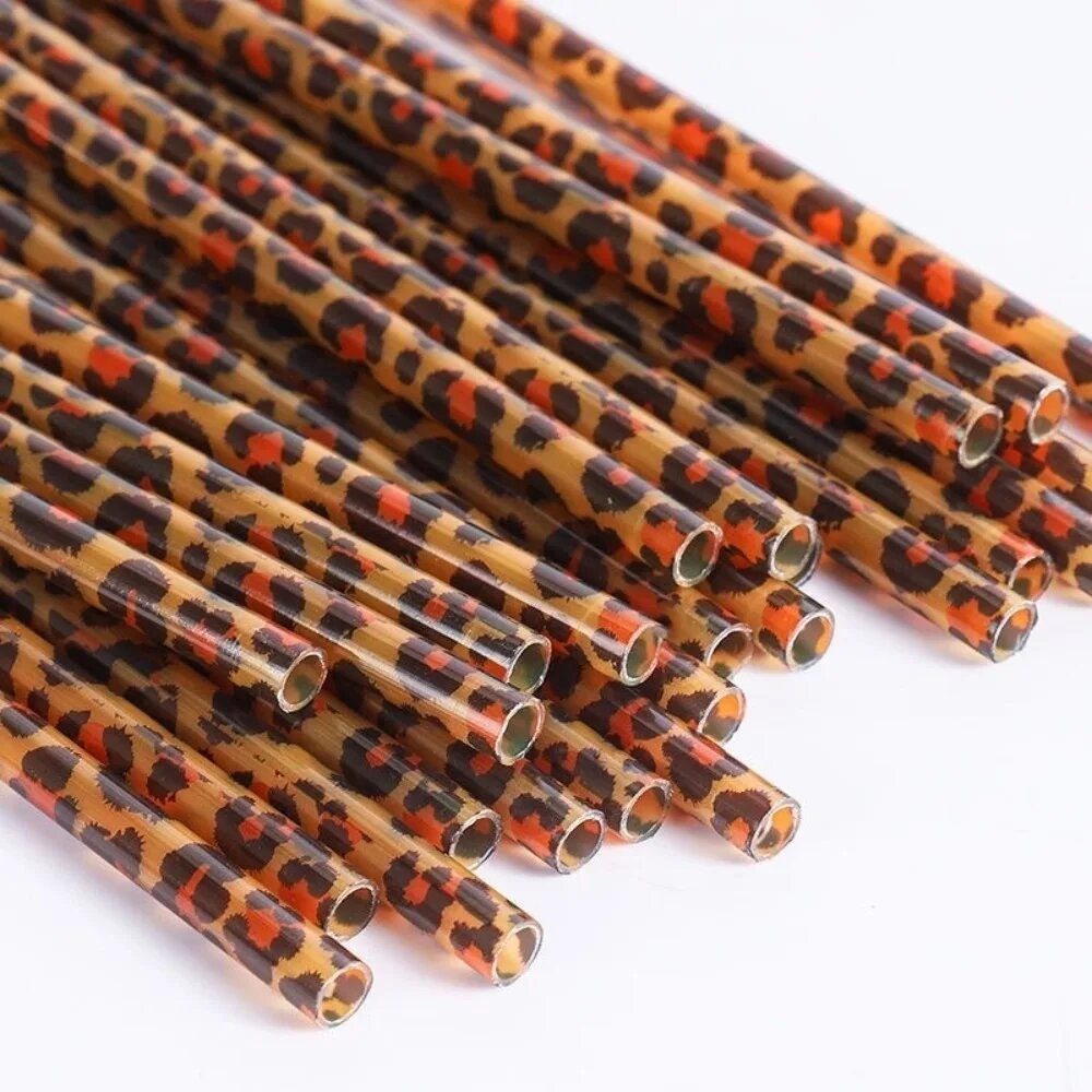 Многоразовые пластиковые соломинки с леопардовым принтом 10 Straws -1 Brush