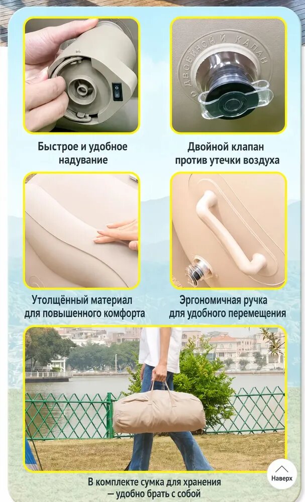 Надувной диван для дачи, пикника и отдыха на природе со встроенным электрическим насосом. Одно нажатие — и диван полностью над. — фото 1