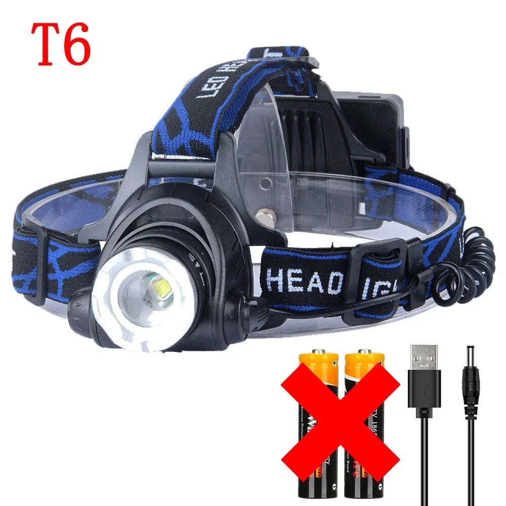 Heinast Налобный Фонарь T6 LED 3 Режима USB Rechargeable