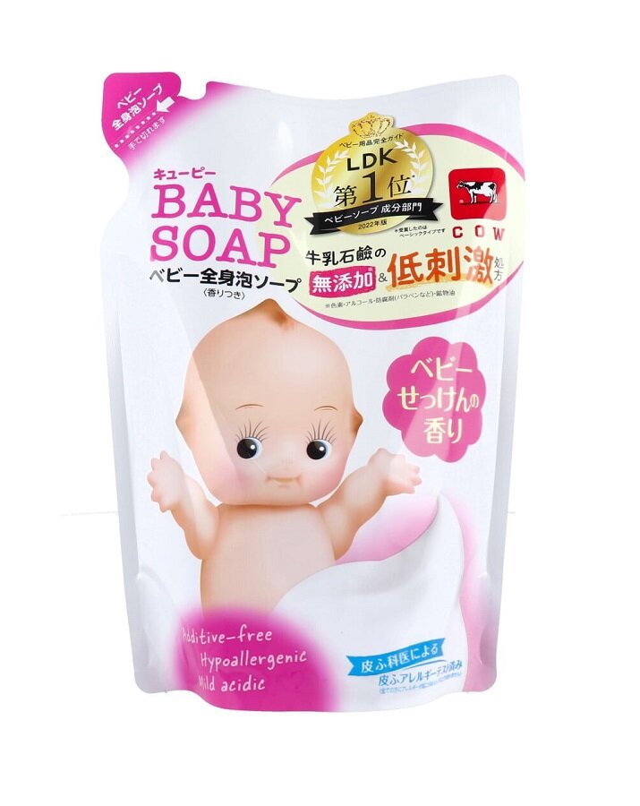 COW Мыло-пенка для тела и волос BABY SOAP 2 в 1 детское увлажняющее, 0+ 350 мл. сменная упаковка