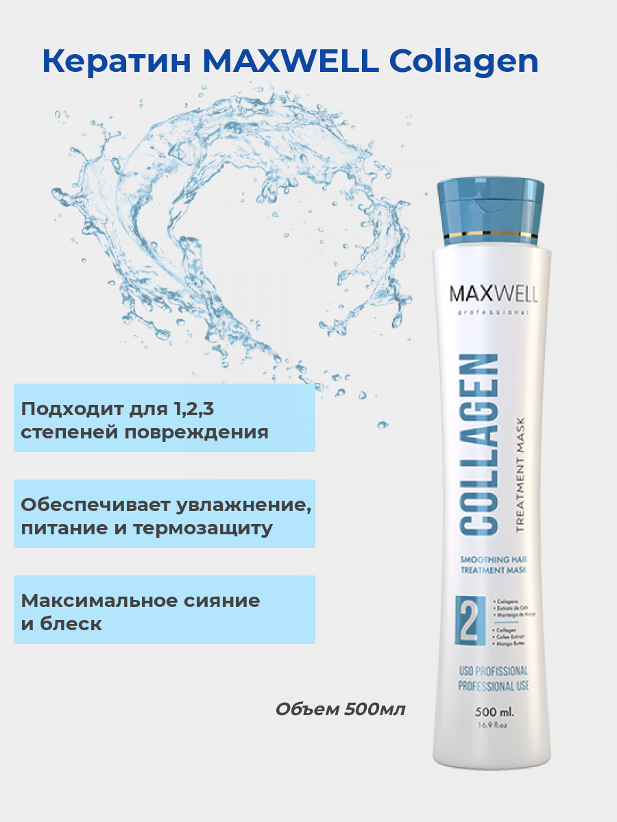 Кератин для выпрямления волос MAXWELL Collagen 500 мл. Коллаген.