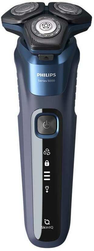 Электробритва роторная Philips S5885/10, для сухого и влажного бритья, с технологией SkinIQ, синяя/черная