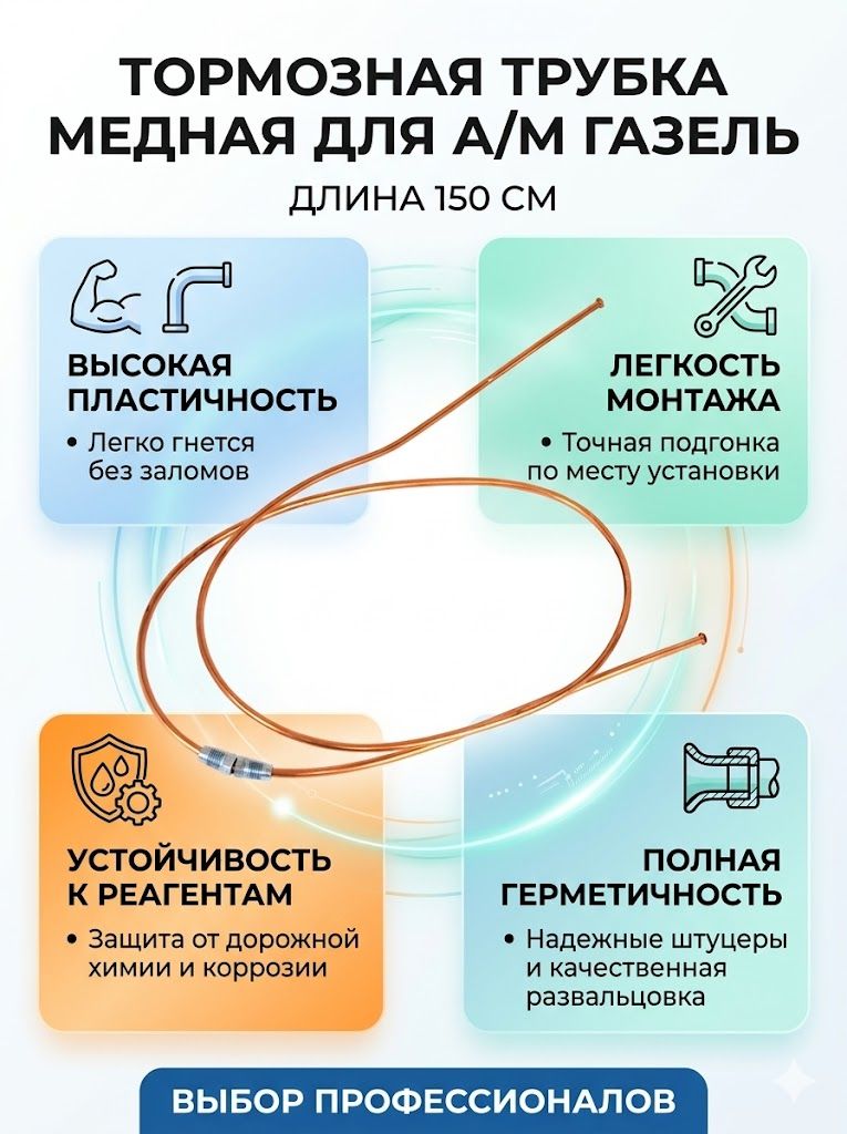 Трубка тормозная для а/м Газель 3302 (150см) медн.