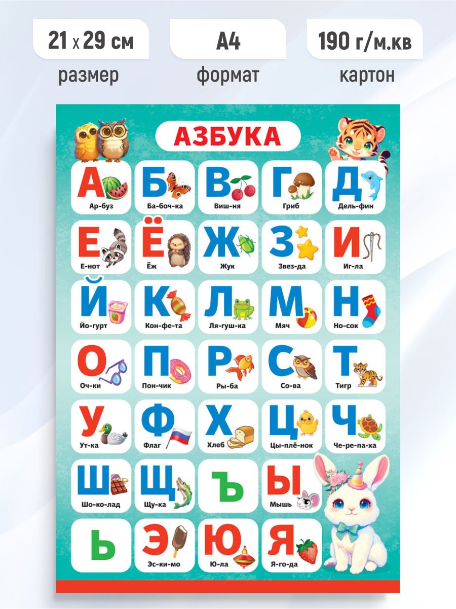 Детский обучающий плакат Азбука А4