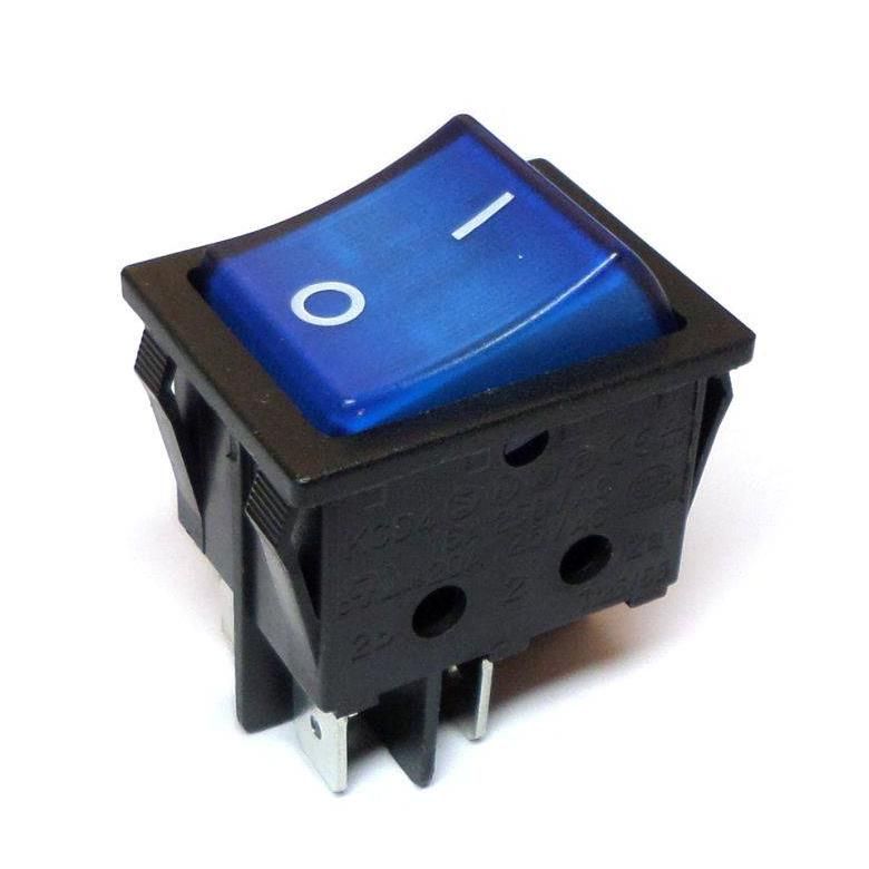 Клавишный 31х25 4pin синий с подсветкой KCD4-JK/N, неон, 16А, 250V, 125 градусов Цельсия выключатель рокерный (Переключатель коромысловый)