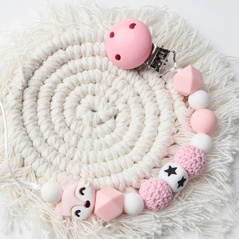 Силиконовый держатель для соски Panplay с бусинами Розовый, Pacifier chain-4