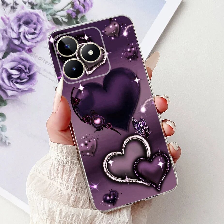 Чехол для Realme Note 50 RMX3834, чехол с рисунком милого кота, прозрачный Фиолетовый, 907