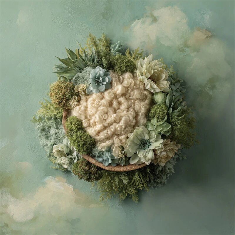 MOON.QG Фотофон для фотосессии BABY SHOWER Радужный цветок Зеленый, 60x60cm, CJET05135