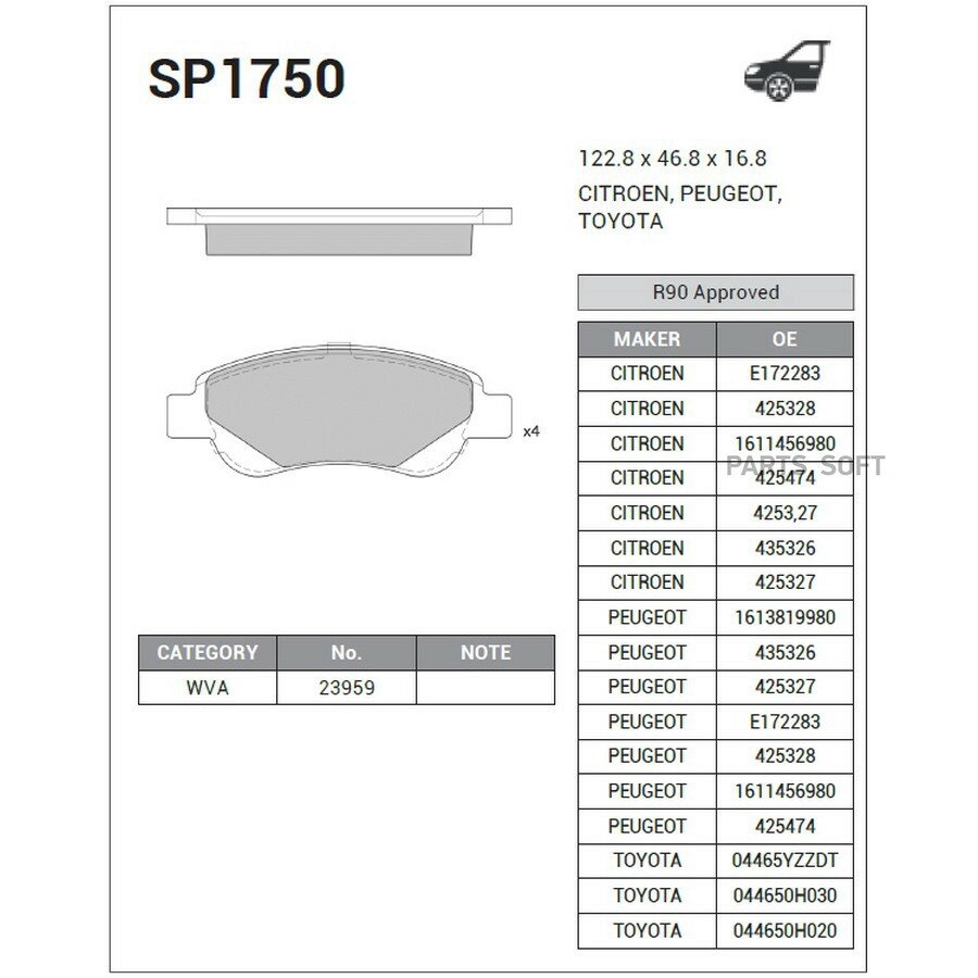 Колодки тормозные SANGSIN BRAKE CITROEN C1 II 14- SANGSIN BRAKE SP1750 | цена за 1 шт