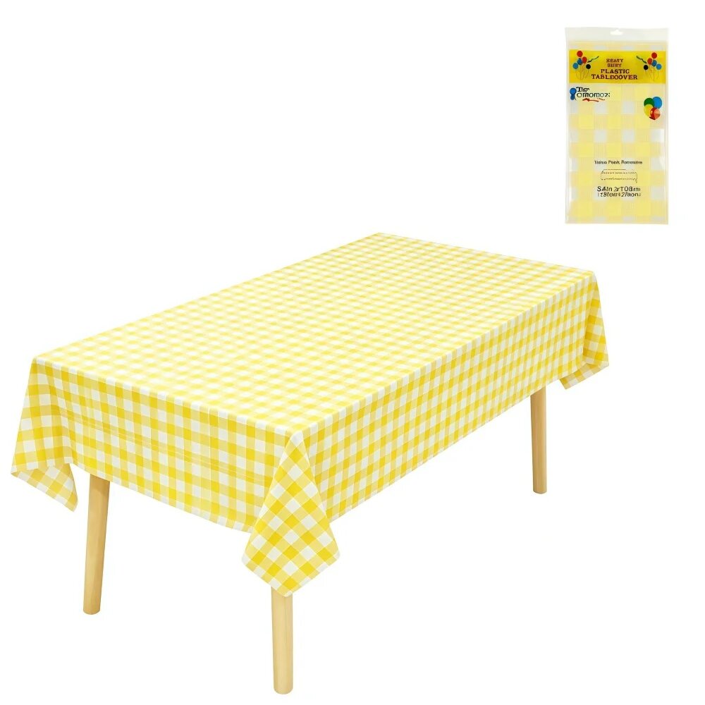 Одноразовая пластиковая скатерть в клетку 137X274cm, Желтый, Желтый, YELLOW