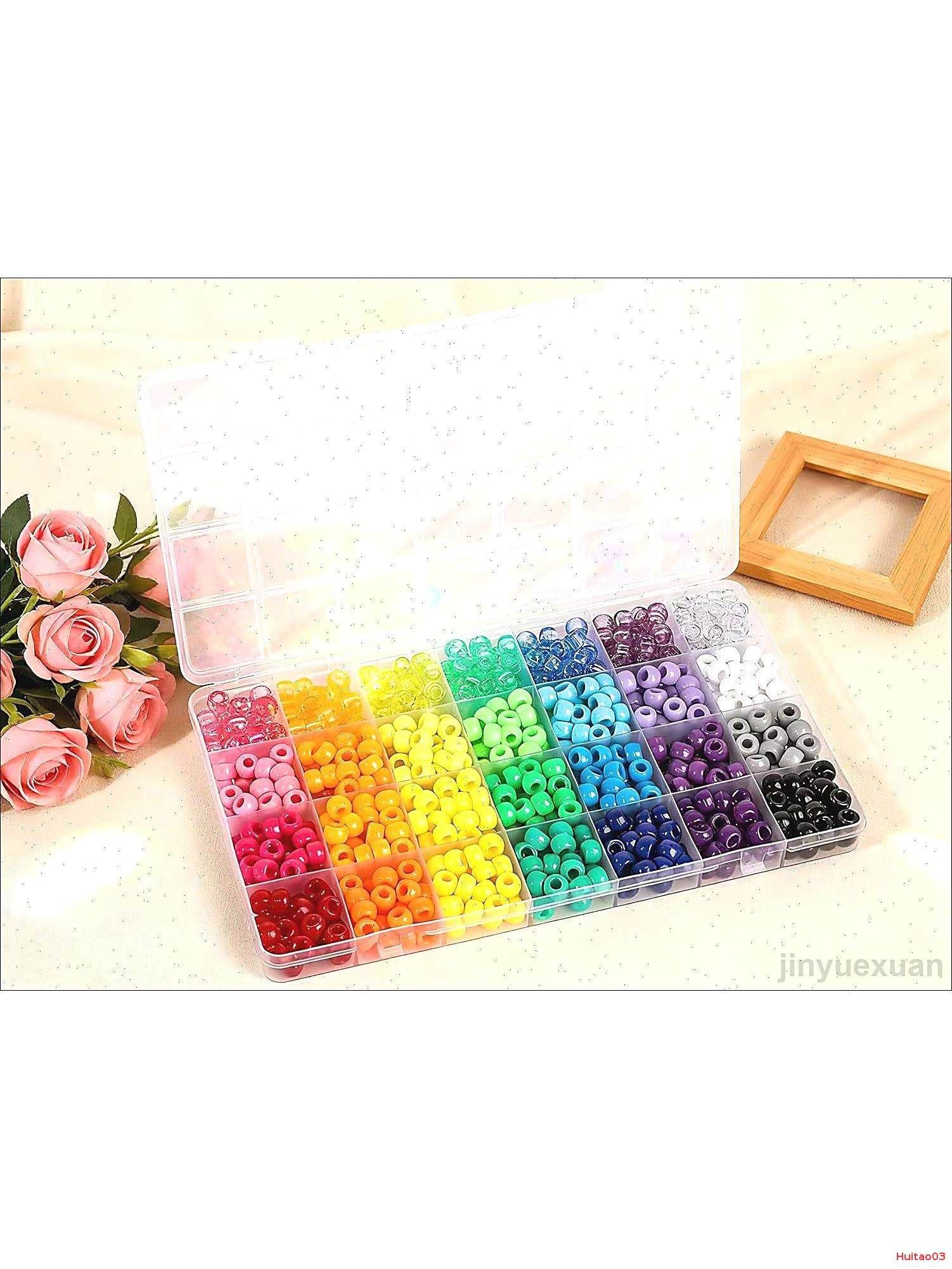 Бусины Pony Beads Rainbow Kandi для изготовления браслетов и украшений с резинкой и инструментом нанизывания.
