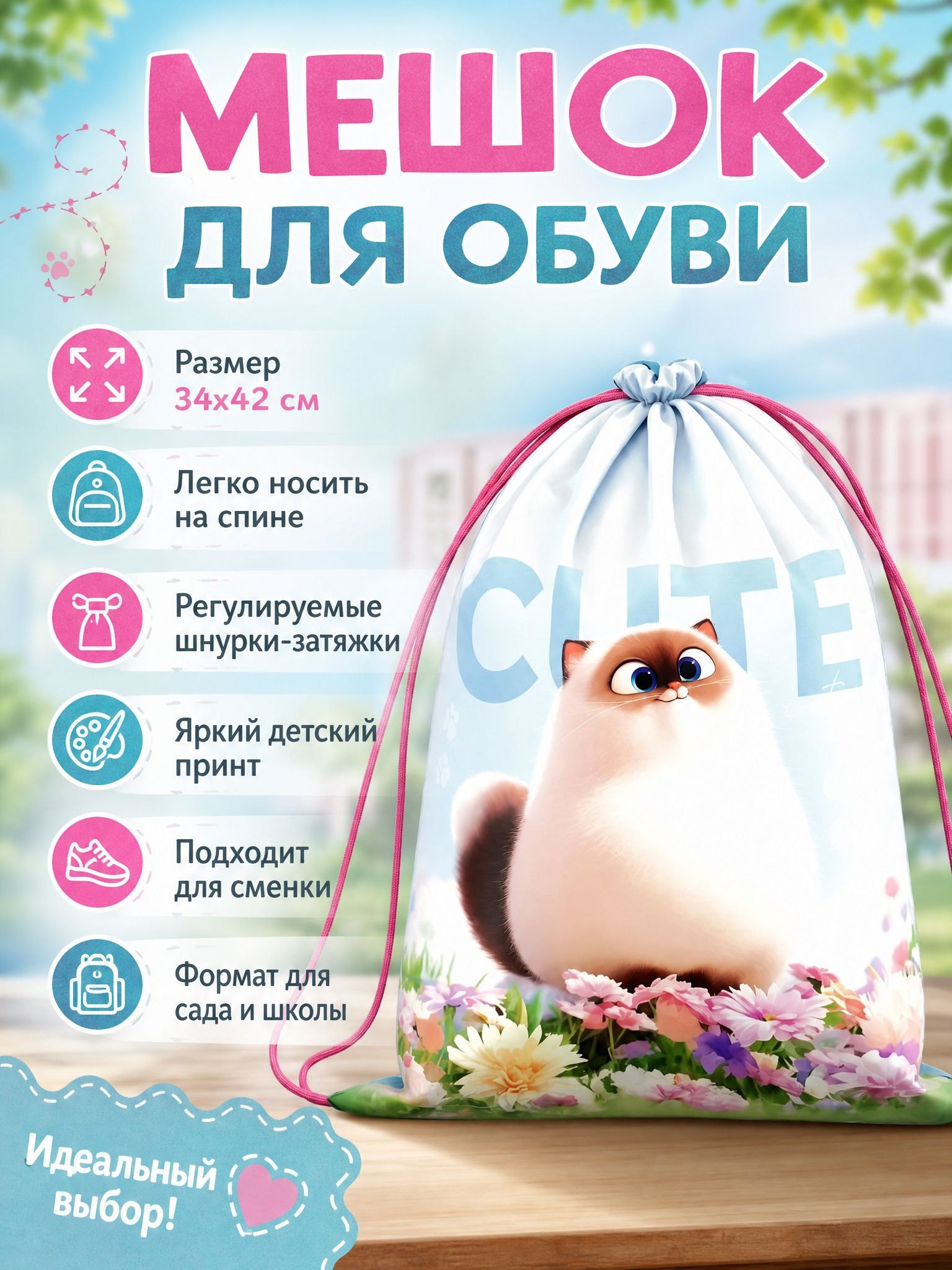 Мешок для обуви школьный непромокаемый