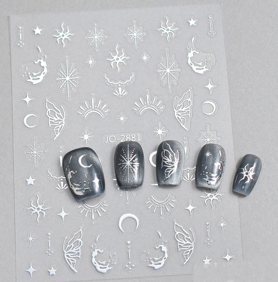 Наклейки для ногтей AJO2881silver, серебряные, 3D