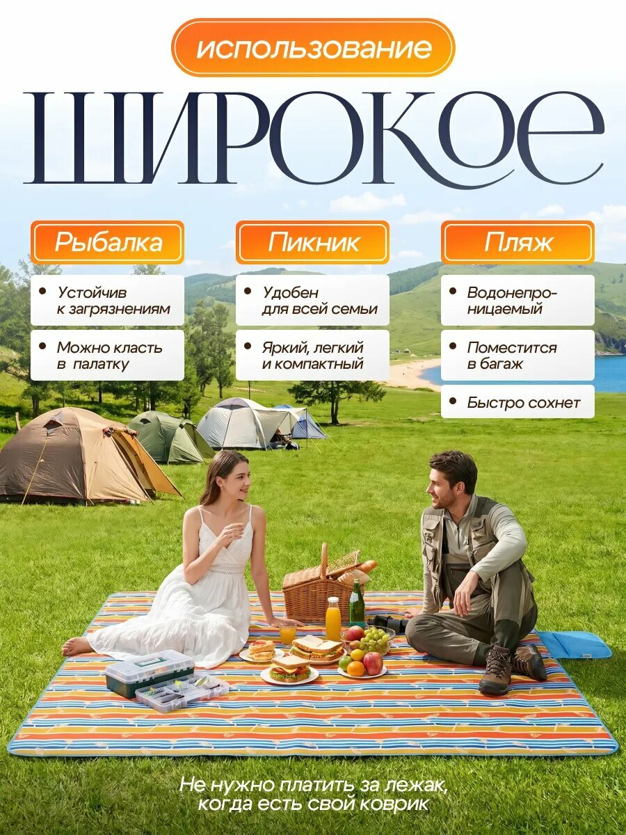 Пляжный коврик для гальки плотный на море для пикника,200 x 200 cm — фото 1