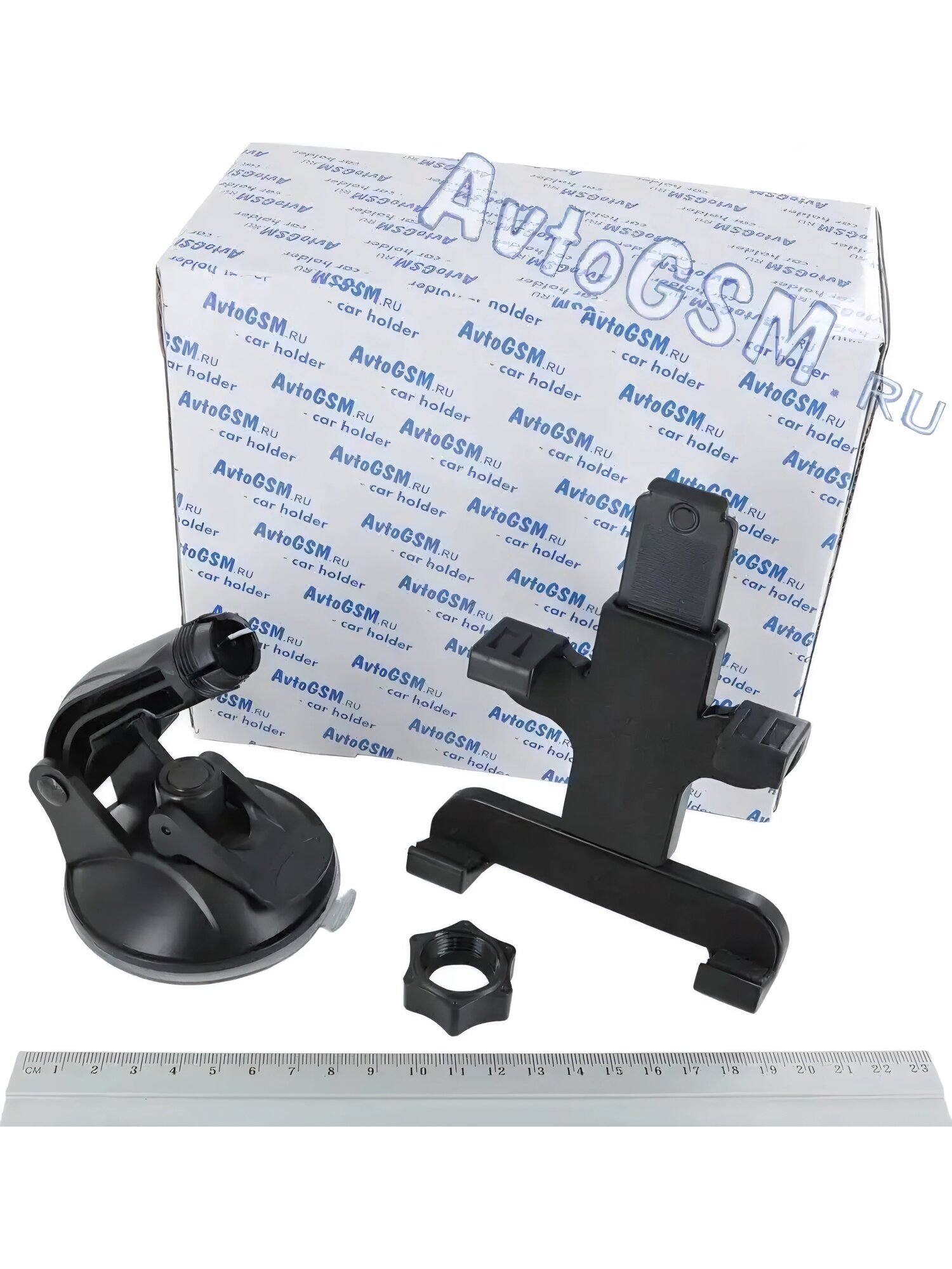 Автомобильный держатель AvtoGSM Car Holder 24 - для устройств шириной от 7 см и высотой от 10,5 до 14 см, установка на лобовое стекло, регулировка угла наклона, быстрая и легкая фиксация, поворот на 360 градусов, шарнирное крепление, противоскользящие вст