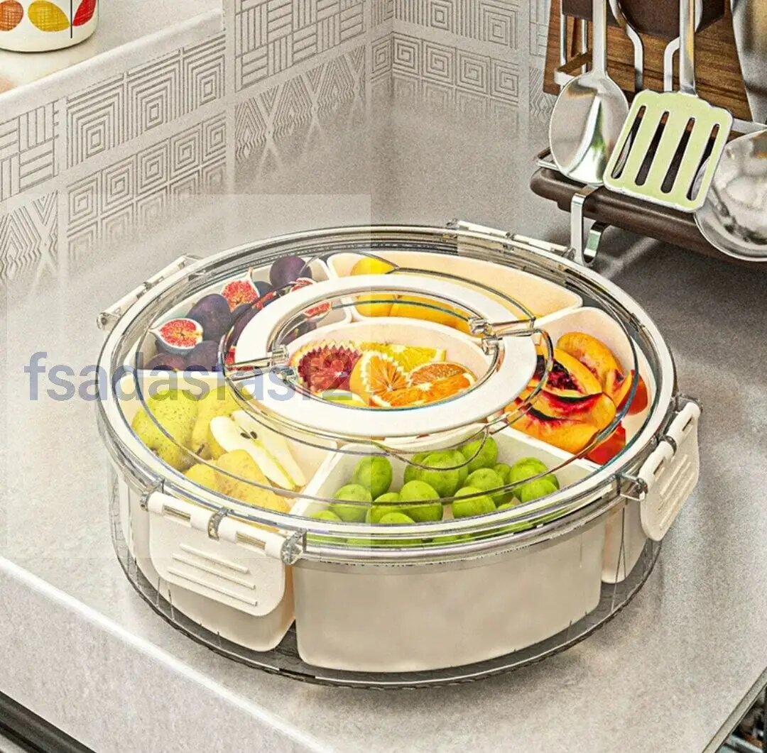 Портативная кухонная корзина для хранения, вращающийся круглый контейнер с разделенными секциями сохранения свежести.