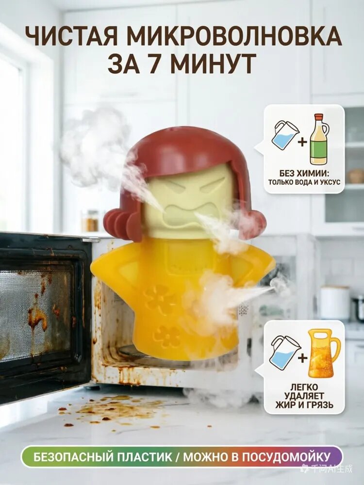 Очиститель для микроволновой печи Angry Mama, паровой очиститель микроволновки Злая мама, кухонный гаджет для удаления жира и запаха, аксессуар для чистки Смайлик.