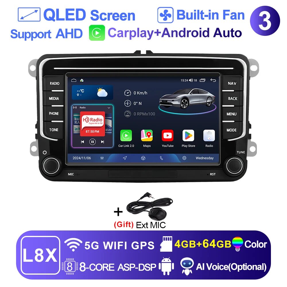 Автомагнитола LEHX Android 16 Octa Core с CarPlay, Wi-Fi, GPS для Volkswagen VW CC, Passat B7, Polo, Golf 5, 6, Jetta mk5, mk6