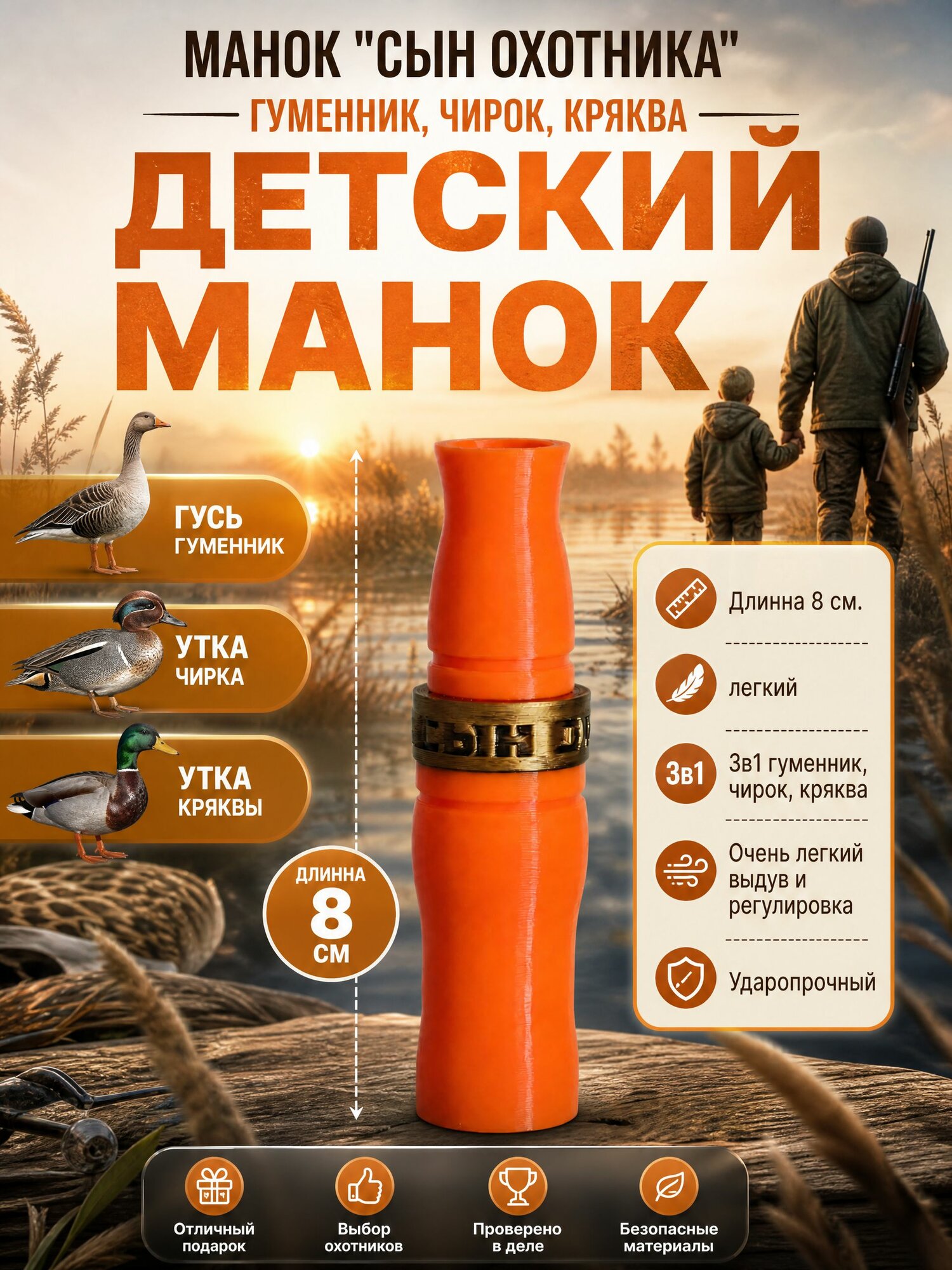 Манок на гуся гуменника, чирка, кряквы "СЫН охотника"