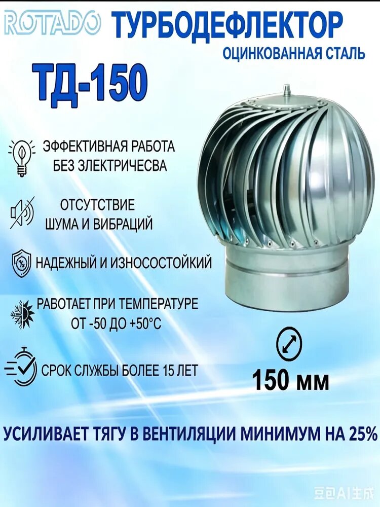Турбодефлектор, диаметр 150 мм, нержавеющая сталь, Утолщенный, Естественная вентиляция, для вентиляционной трубы, крыши завода, фермы и контейнера