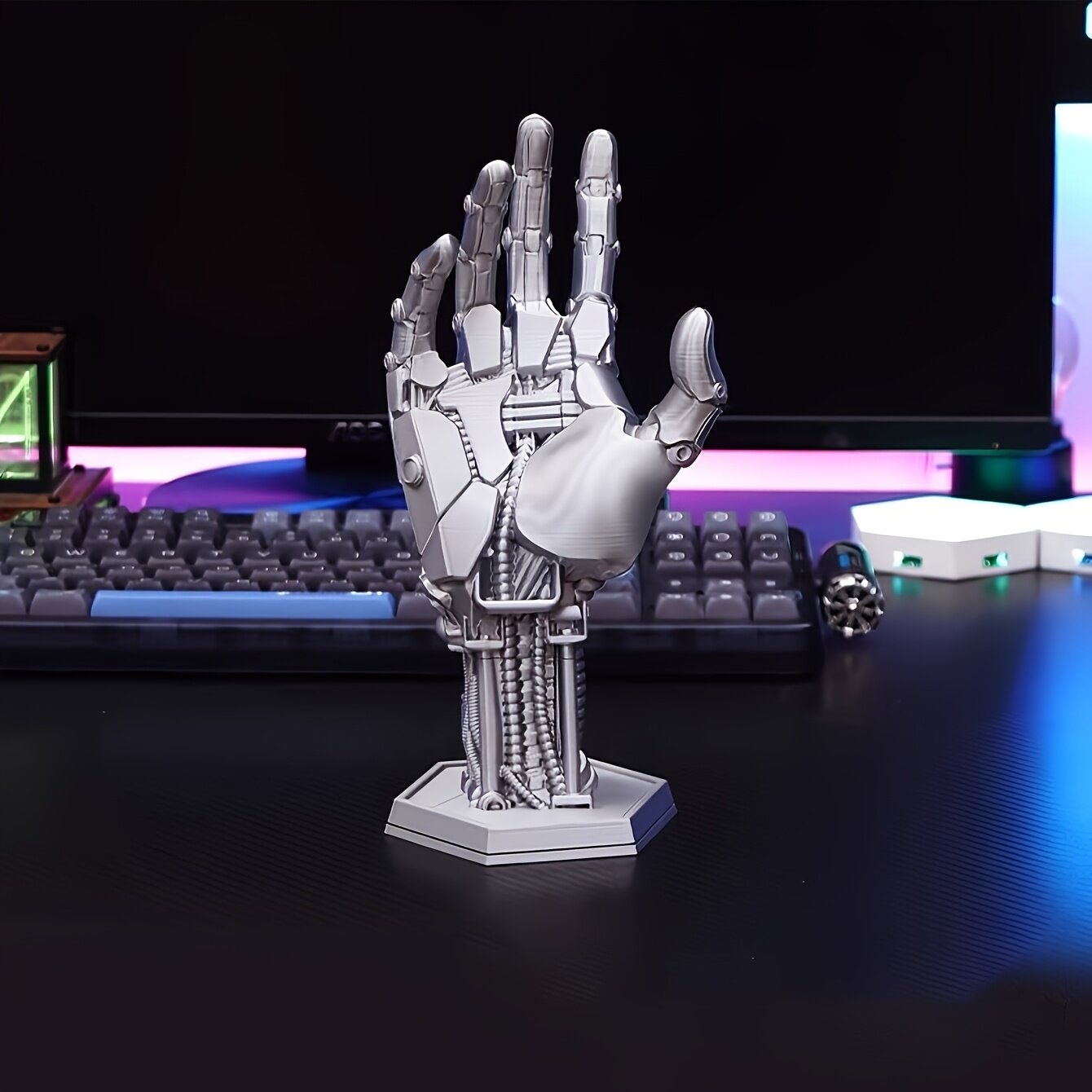 Подставка-держатель для геймпада в виде механической руки, 3D, киберпанк, универсальный органайзер для контроллера и телефона, цвет: серебристый
