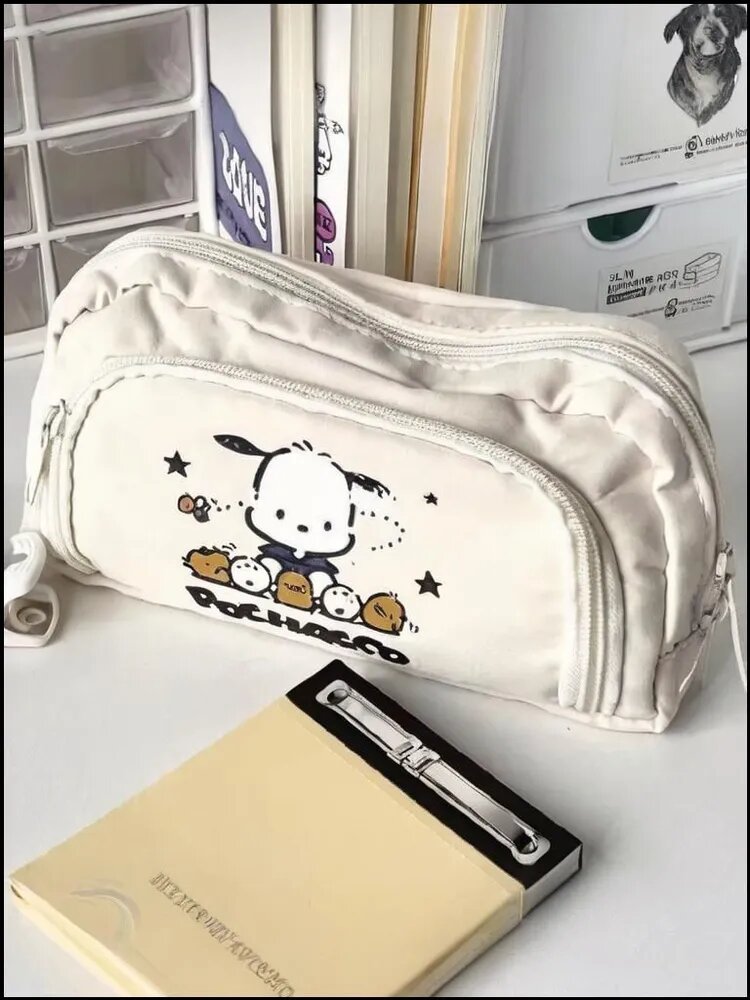 Pochacco Санрио Кавай Пенал - Большая емкость, милый мультяшный пенал для студентов, идеальный подарок для хранения канцелярских принадлежностей и косметики.