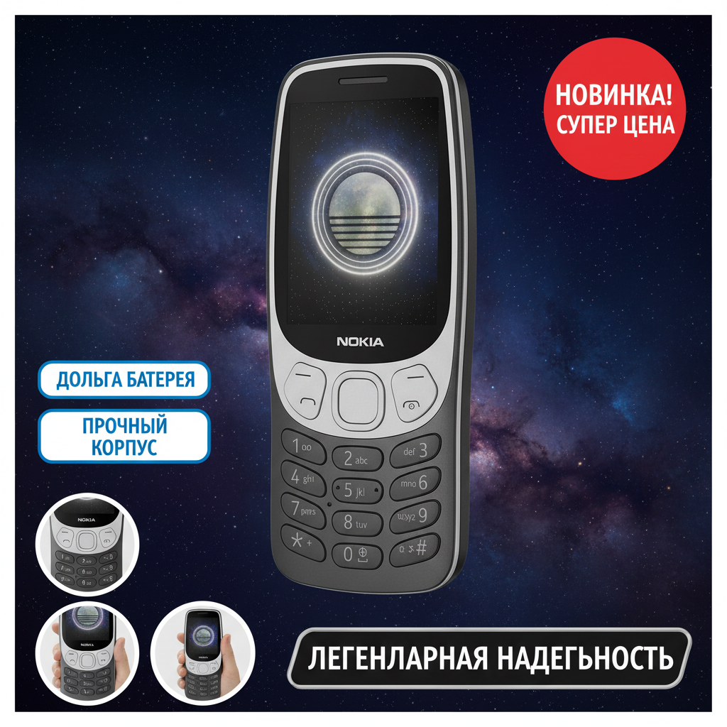 Классический кнопочный телефон Nokia 3210 4G, две SIM-карты, черный, EAC, модель TA-1618