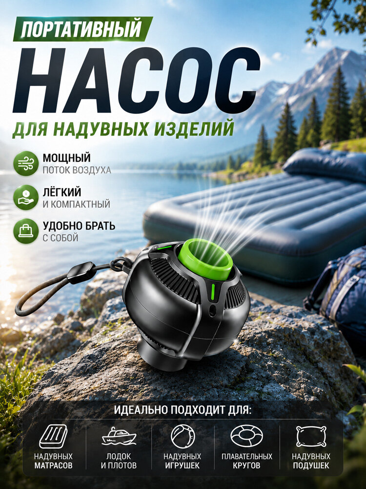 Воздушный насос для матраса электрический, для лодок, бассейнов