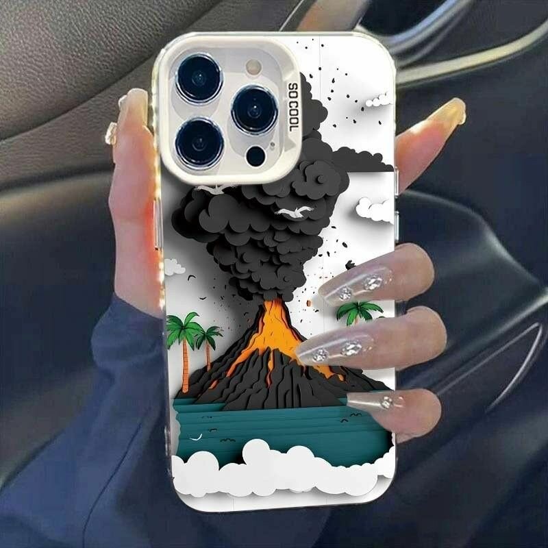Чехол на Aйфон 13 Про Макс / IPHONE 13 PRO MAX белого цвета с принтом вулкана антиударный с амортизацией
