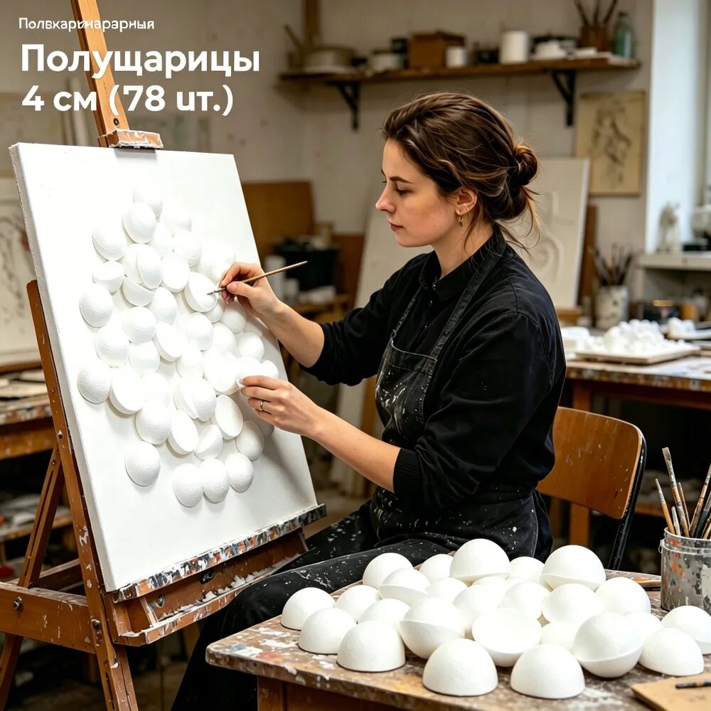 Полусферы пластиковые 4 см, набор 78 штук для творчества, полистирол