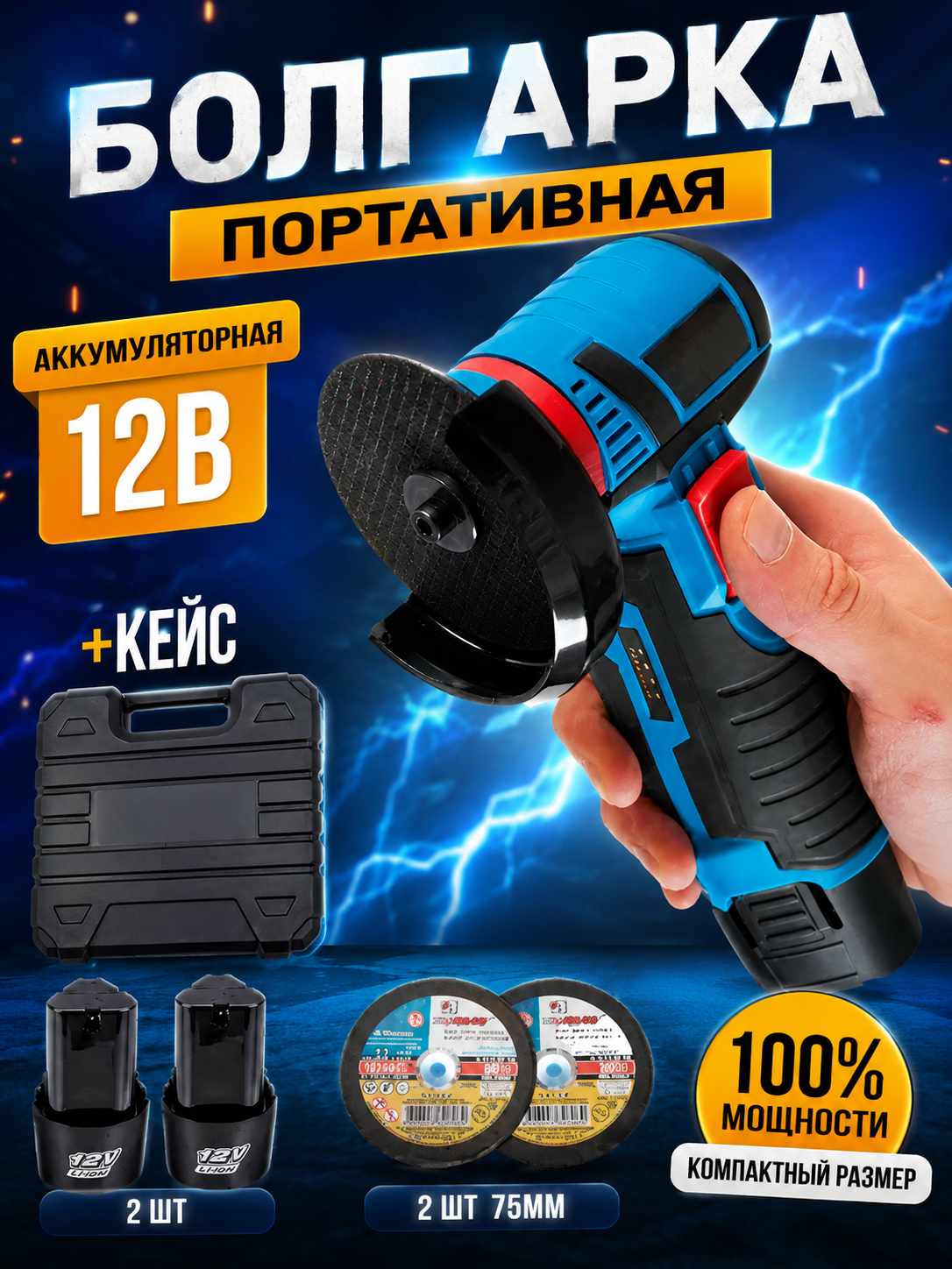 Аккумуляторная Болгарка в кейсе с 2 АКБ в комплекте / мини болгарка УШМ