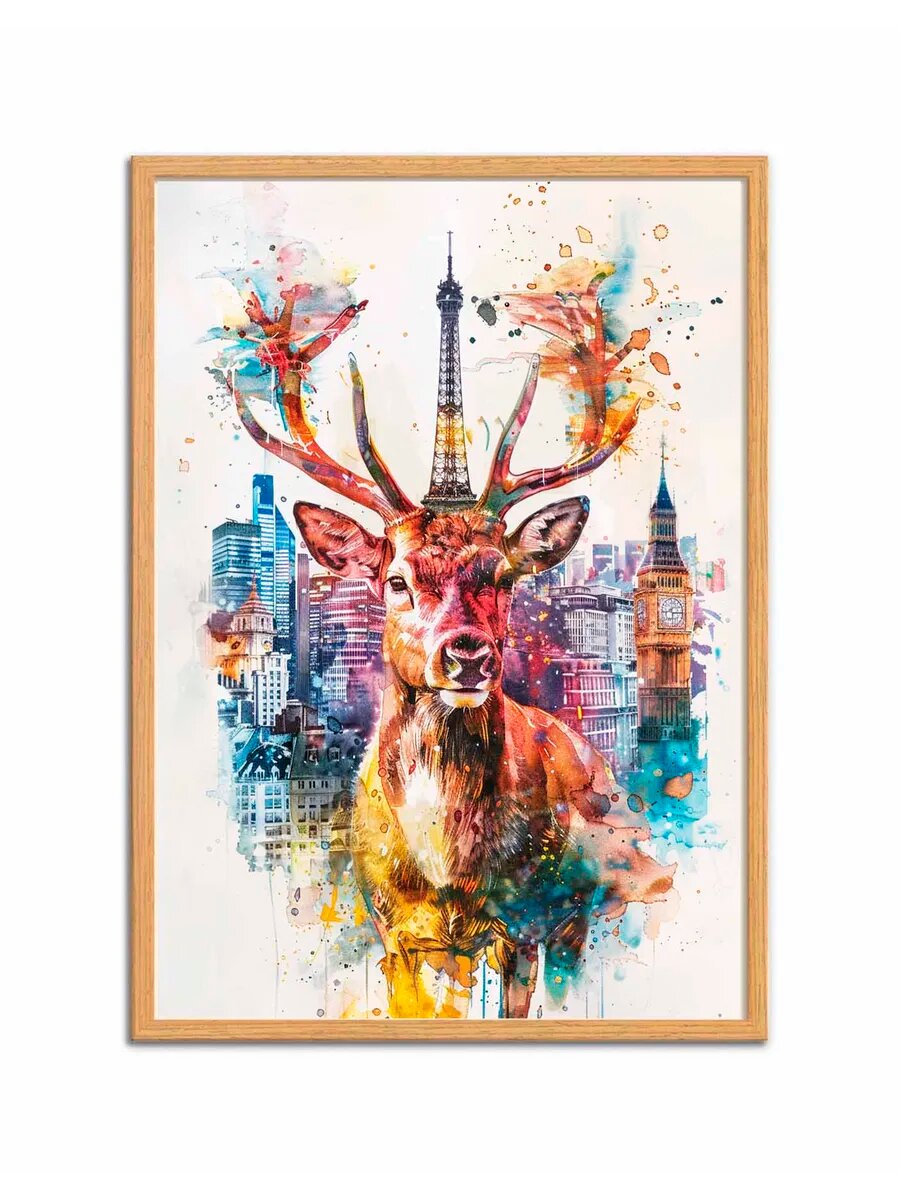 Северный олень пьет виски 5, Плакат 30x42см