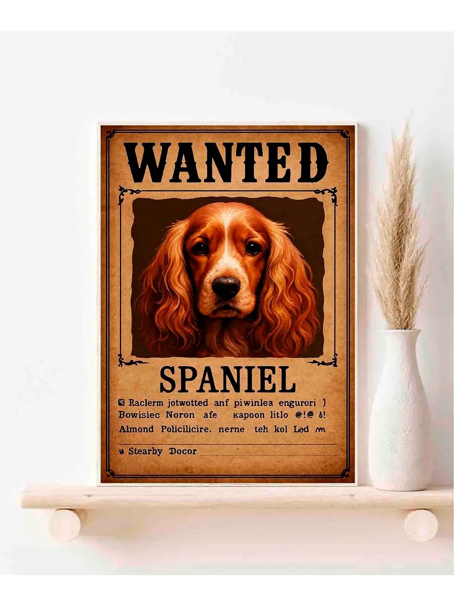 Спаниель - английская кокерная собака, Wanted, Плакат 30x42с