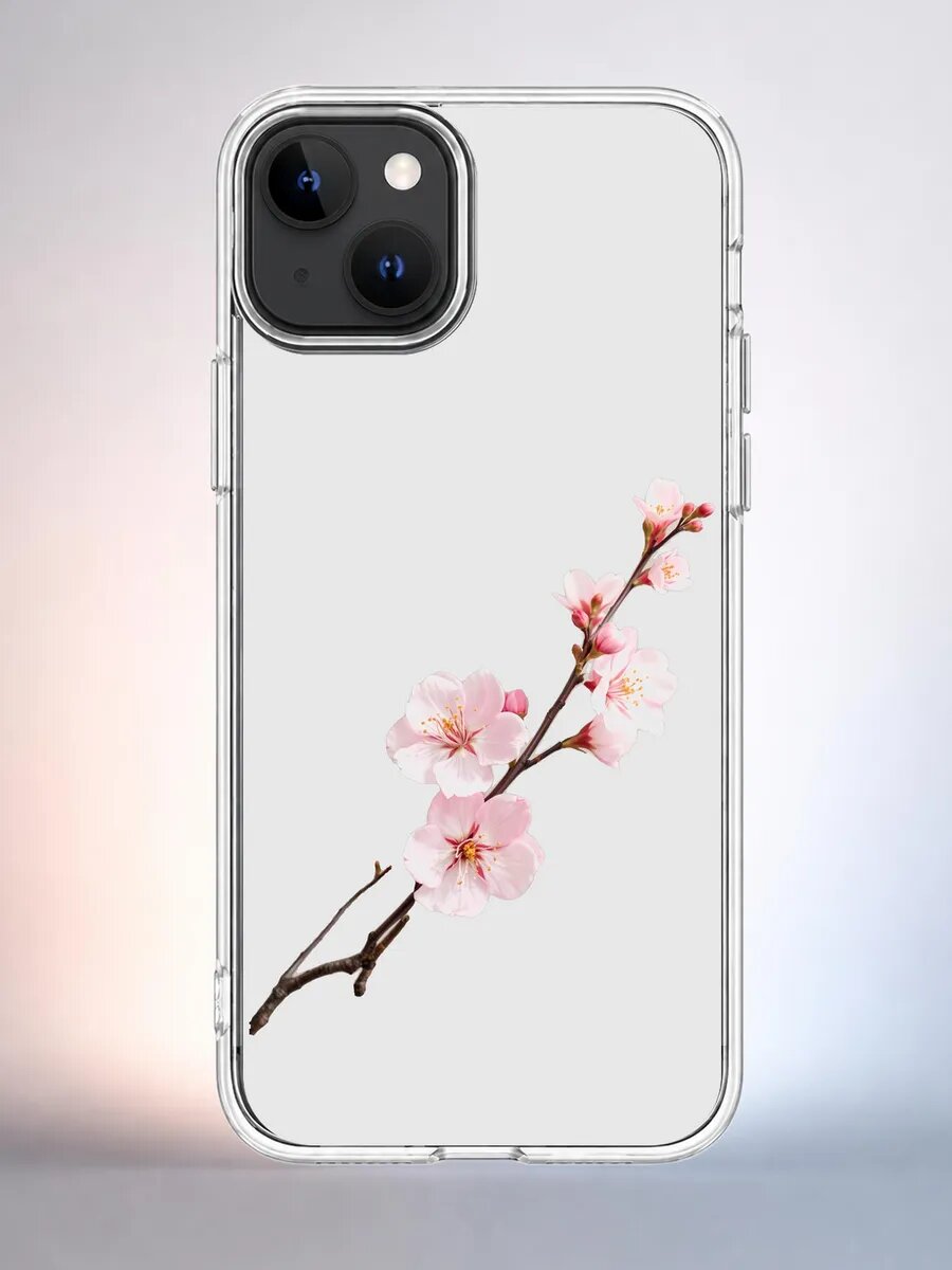 Чехол iPhone 13 сакура реализм силиконовый прозрачный