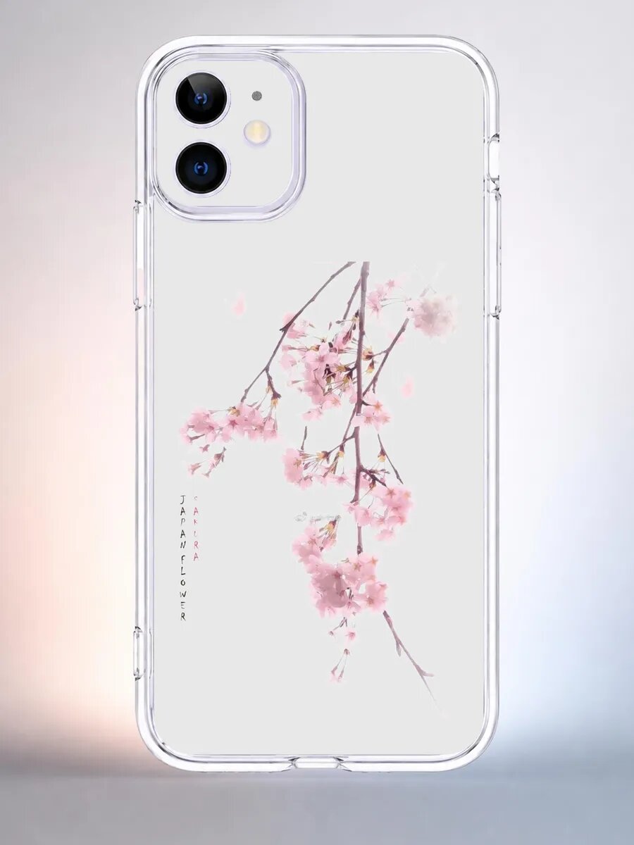 Чехол iPhone 11 сакура надпись силиконовый прозрачный