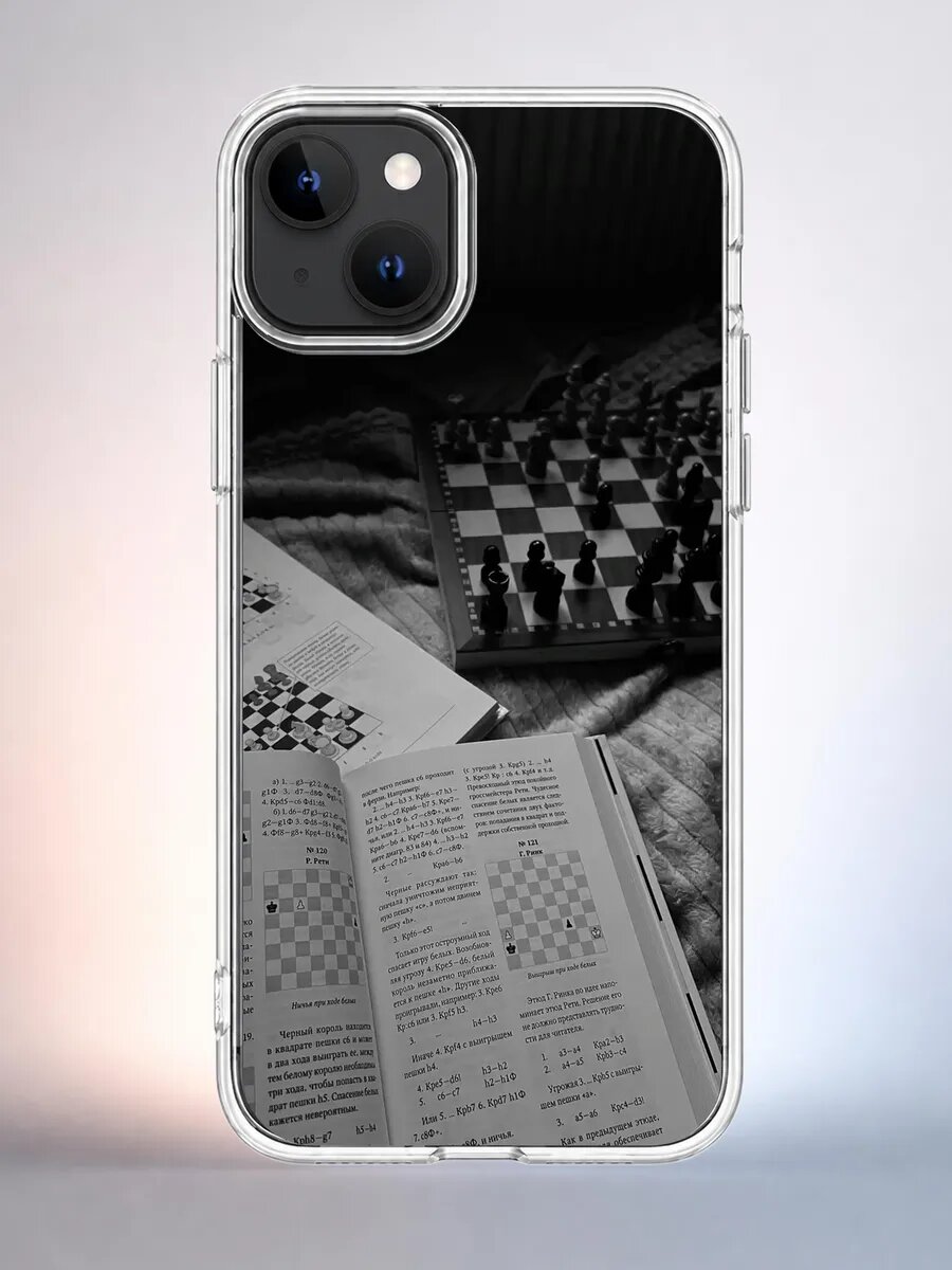 Чехол iPhone 15 Шахматный вечер силиконовый прозрачный