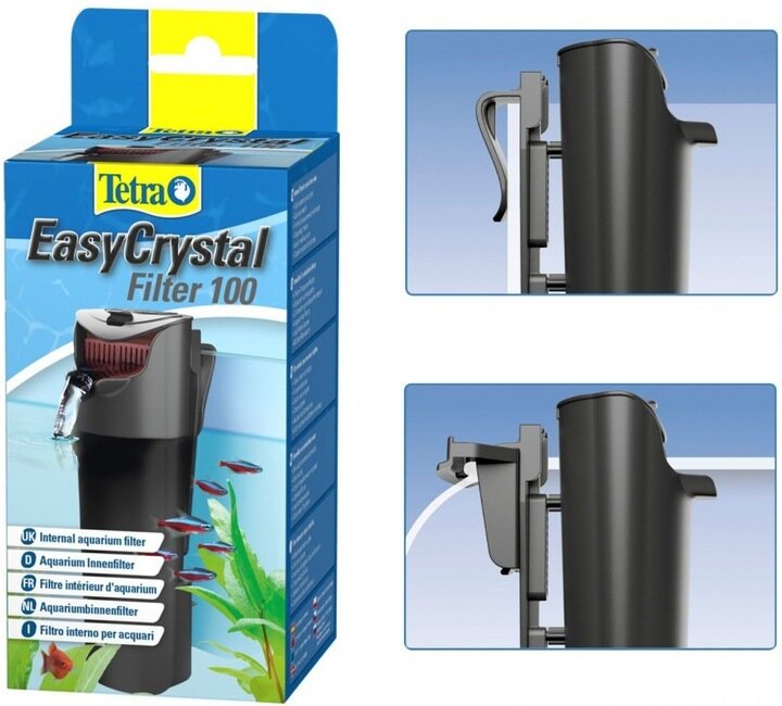 Tetra Внутренний фильтр EasyCrystal Filter 100 для аквариумов прямым стеклом и круглой формы объемом 5-15 л, производительность 90 л/ч, мощность 3 Вт