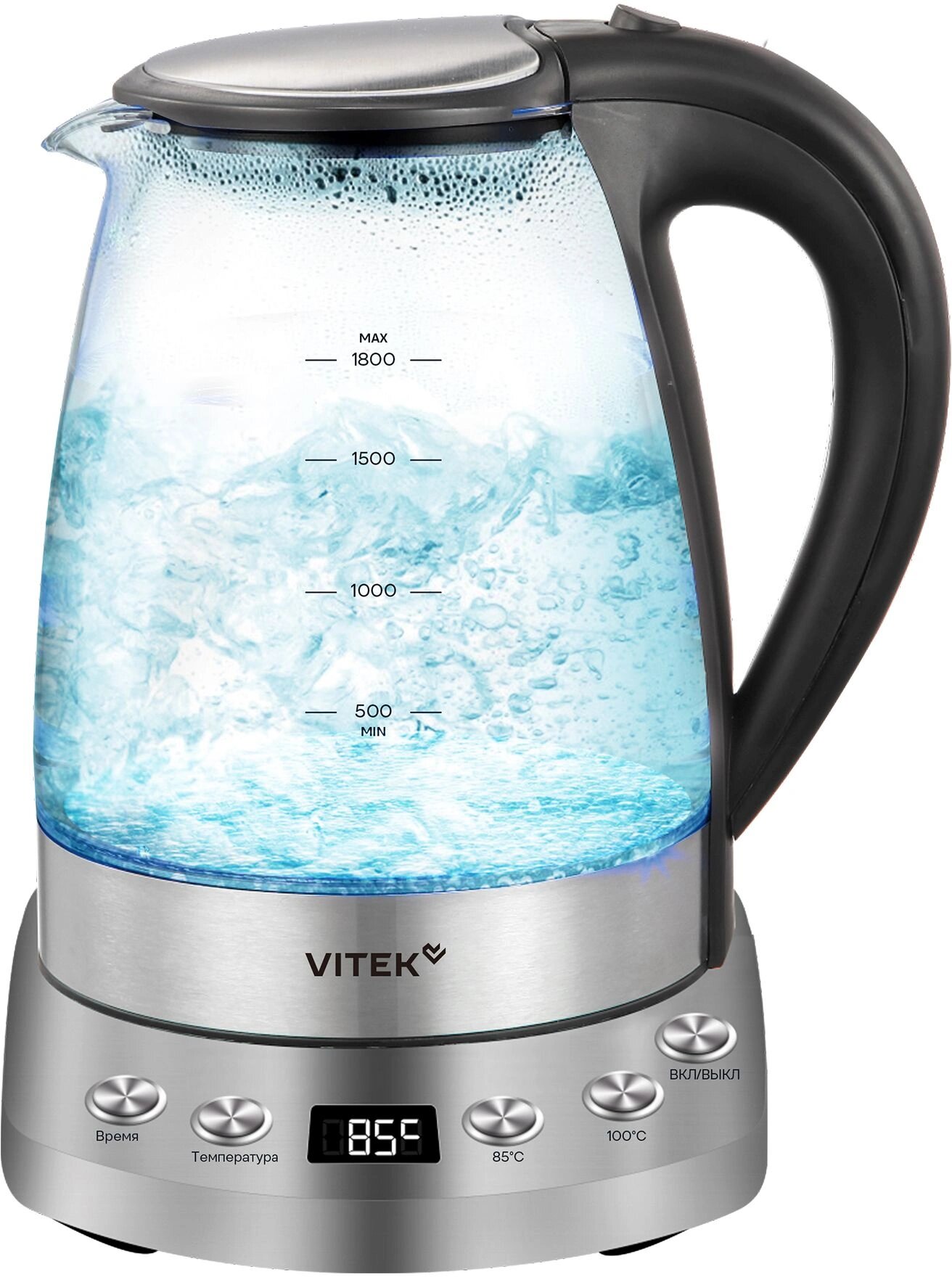 Чайник Vitek VT-WK1075 1.7л. 1800Вт серебристый/черный корп: металл/пластик