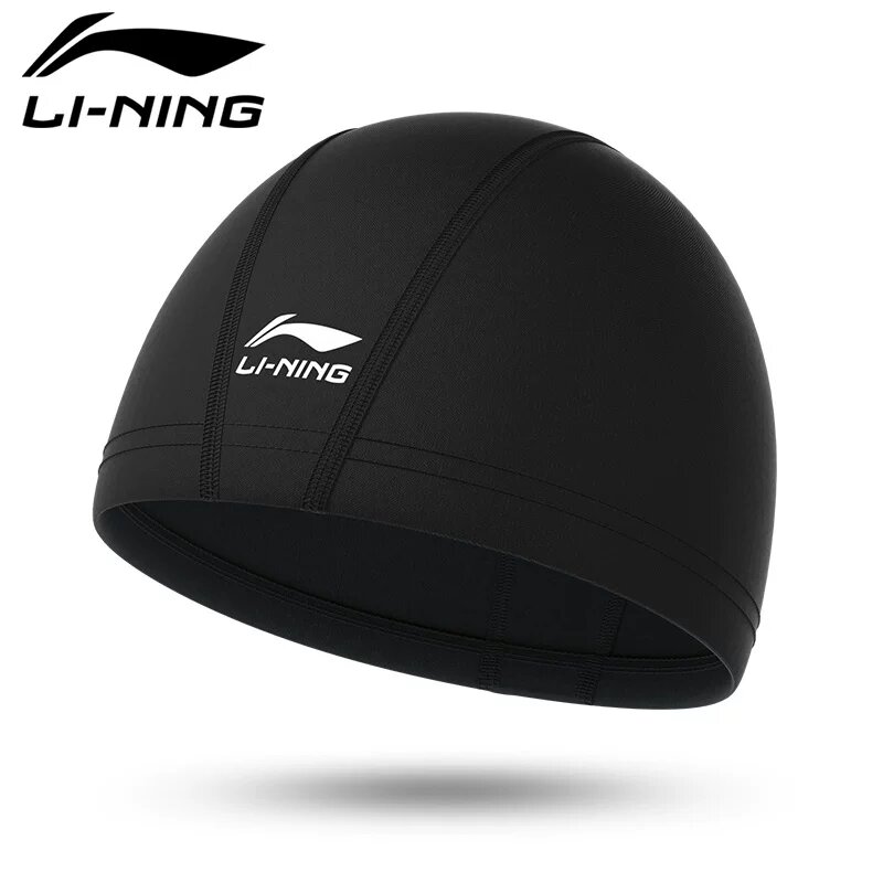 Li-Ning Универсальная плавательная шапочка для взрослых с защитой волос и ушей от солнца, черная