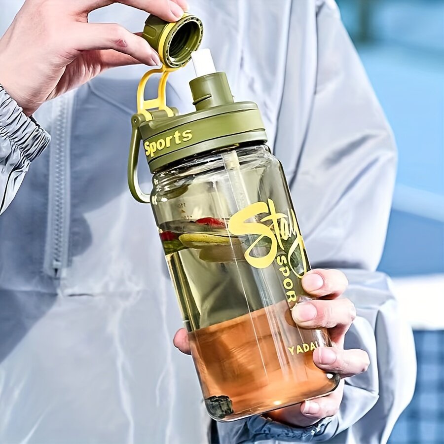 Спортивная бутылка для воды с трубочкой, вместительная и прочная, для активного отдыха и фитнеса, зеленый, 50.72 унции, 1 шт.
