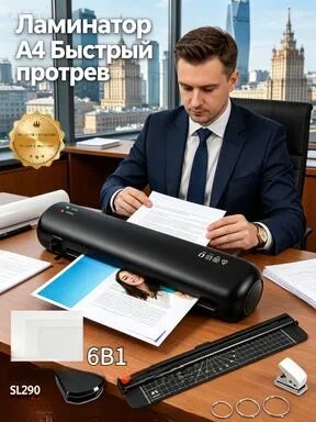 Пакетный ламинатор Ламинатор для бумаги А4 набор резак и углорез, формат А4, черный матовый