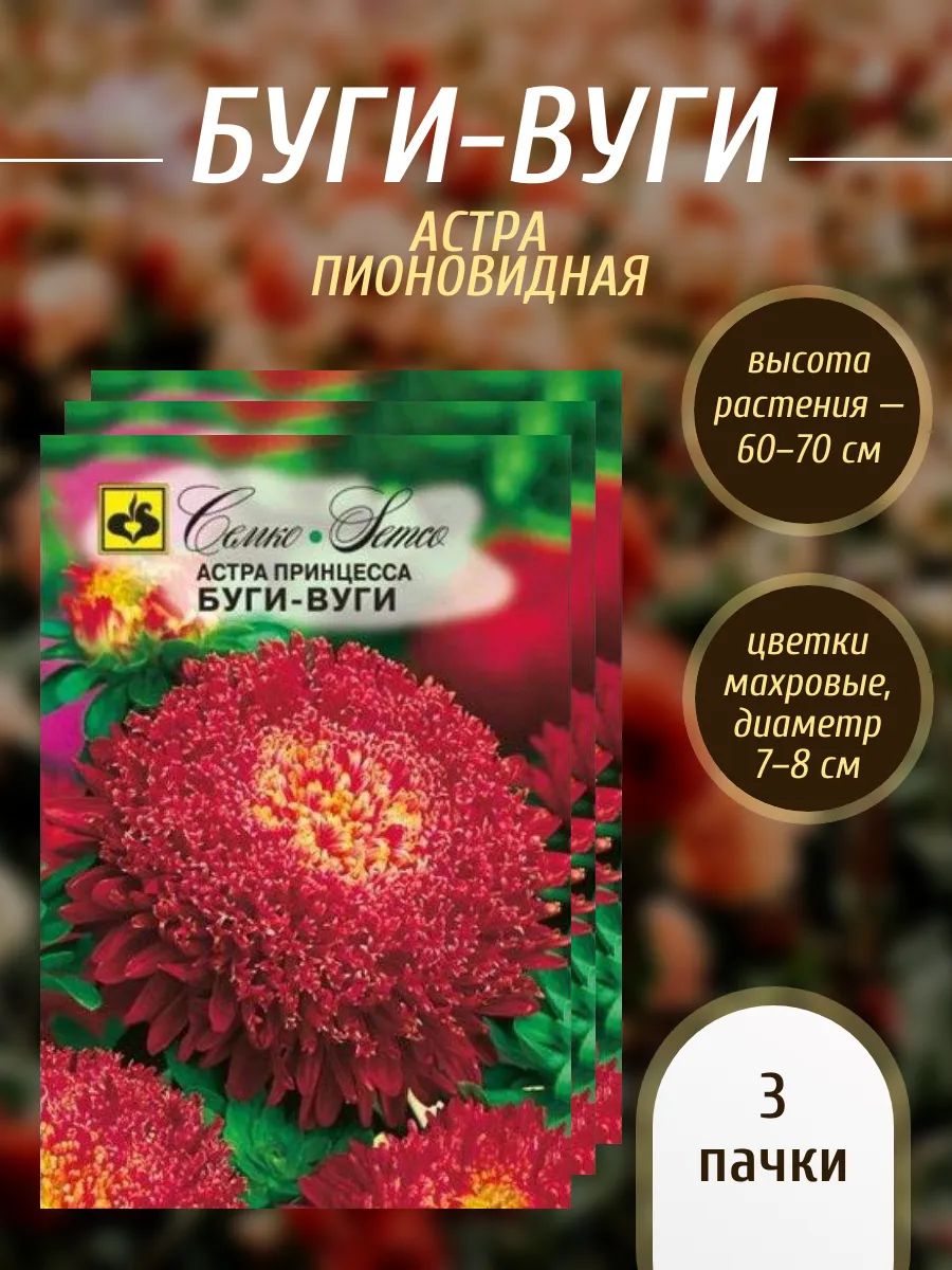 Семена, Астра пионовидная Буги-Вуги, 3 пачки