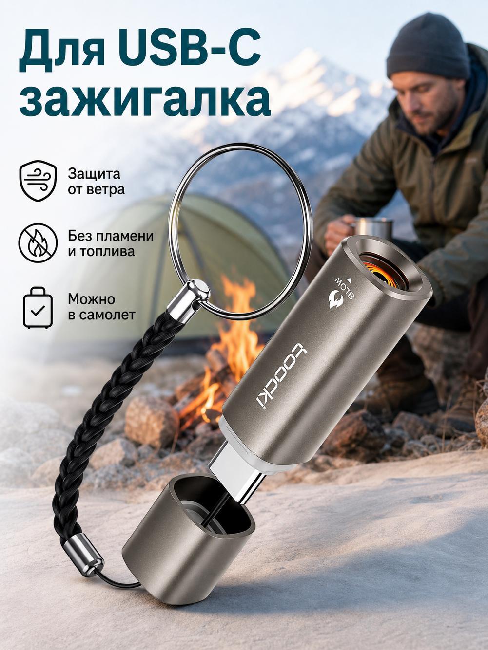 Серебристый брелок прикуриватель USB Type-C, металлический, автомобильный аксессуар для повседневности