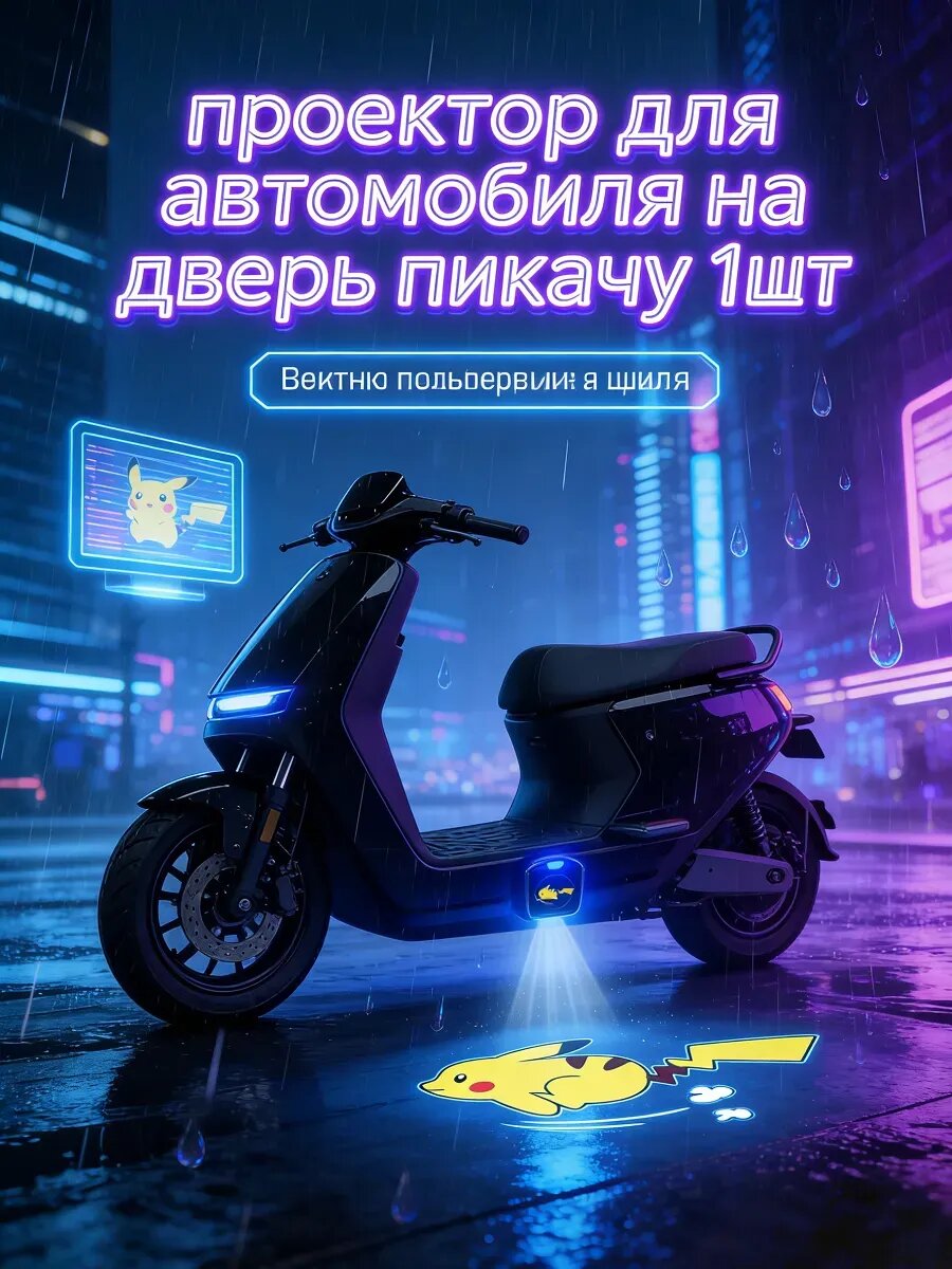 Проектор для автомобиля на дверь пикачу 1шт