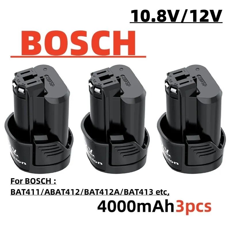 Подходит для аккумуляторов Bosch 12 В (10,8 В) 4 Ач BAT411, 2 607 336 333, GSR 10.8, 10.8 LI