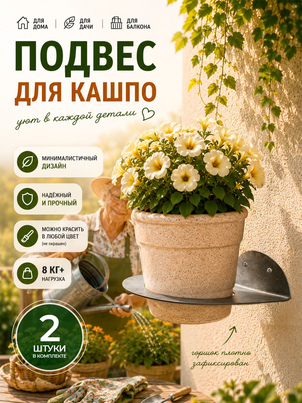 Кронштейн для кашпо для цветов и растений. Для самостоятельной окраски. (комплект 2шт.)